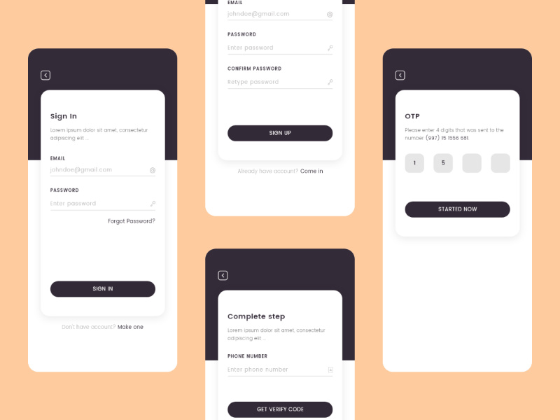Sign In and Sign Up flow screens by TuyenHT ~ EpicPxls
