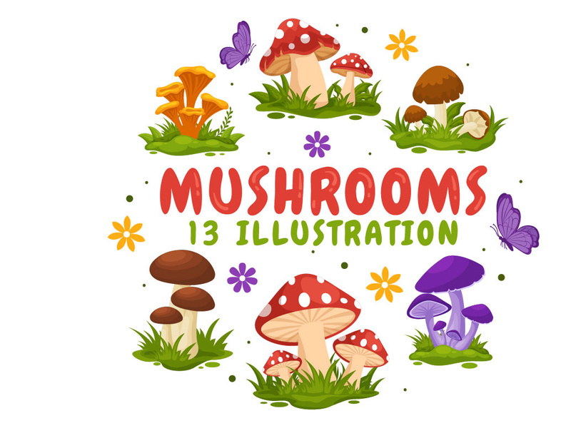 13 Mushrooms Design Illustration by denayuneep ~ EpicPxls