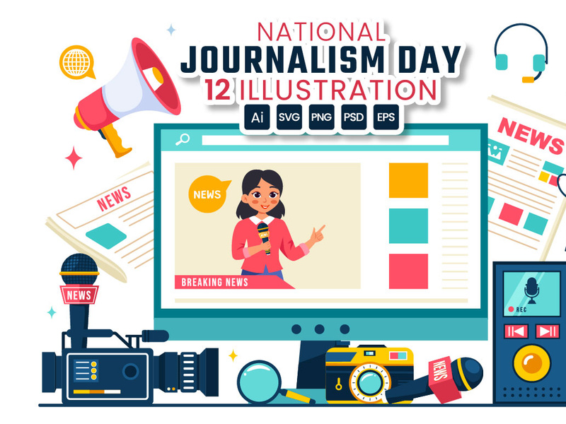 12 National Journalism Day Illustration by denayuneep ~ EpicPxls