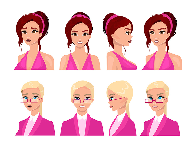 Female faces flat vector illustrations set by The Img ~ EpicPxls