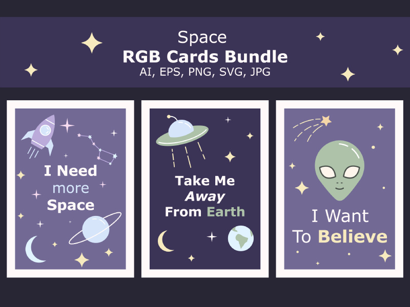 Space cartoon postcards templates pack by Lucages ~ EpicPxls