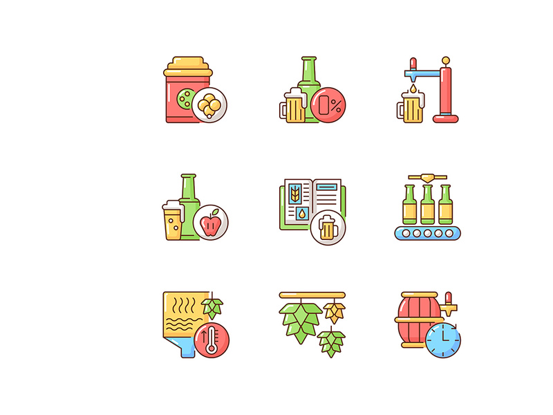 Brewing beer process RGB color icons set by bsd studio ~ EpicPxls