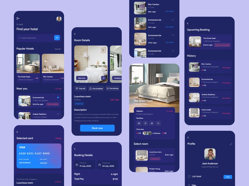 Hotel Booking Mobile Application Design (Dark Version) by ~ EpicPxls