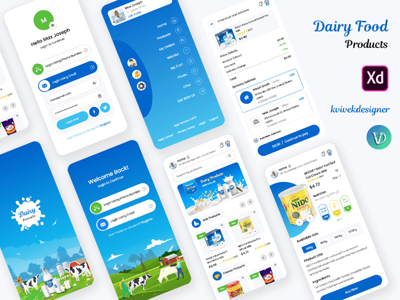 Buy Dairy Food Products Online Mobile App UI Kit by ~ EpicPxls