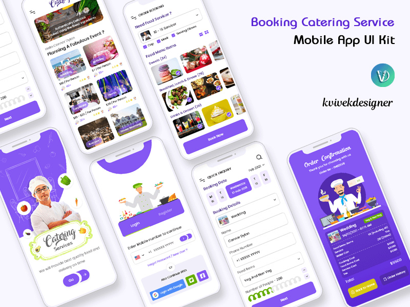 Booking Catering Services Mobile App UI Kit by ~ EpicPxls