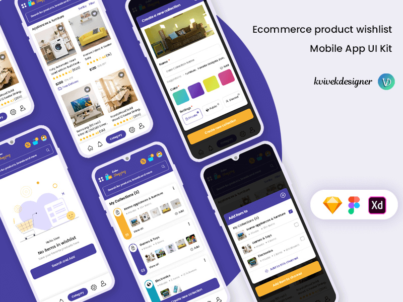 Ecommerce Product Wishlist Mobile App UI Kit by ~ EpicPxls