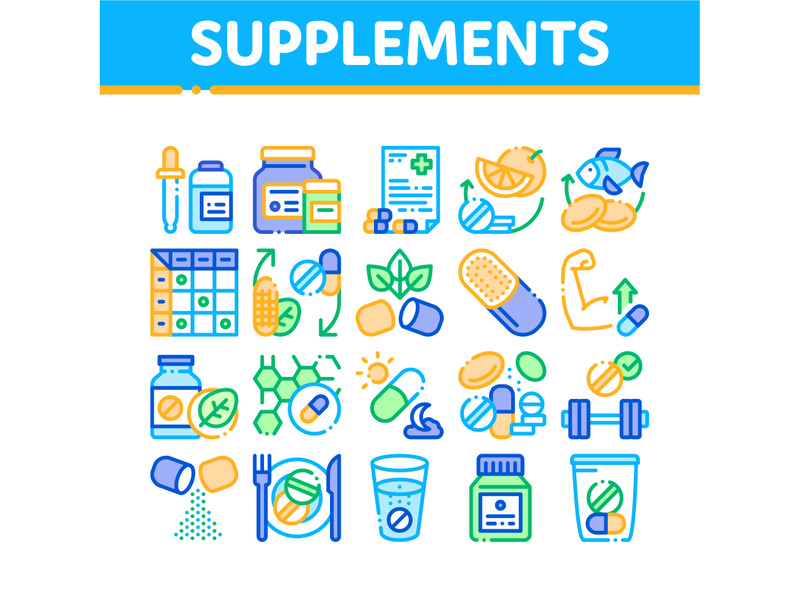 Supplements Collection Elements Icons Set Vector by ~ EpicPxls