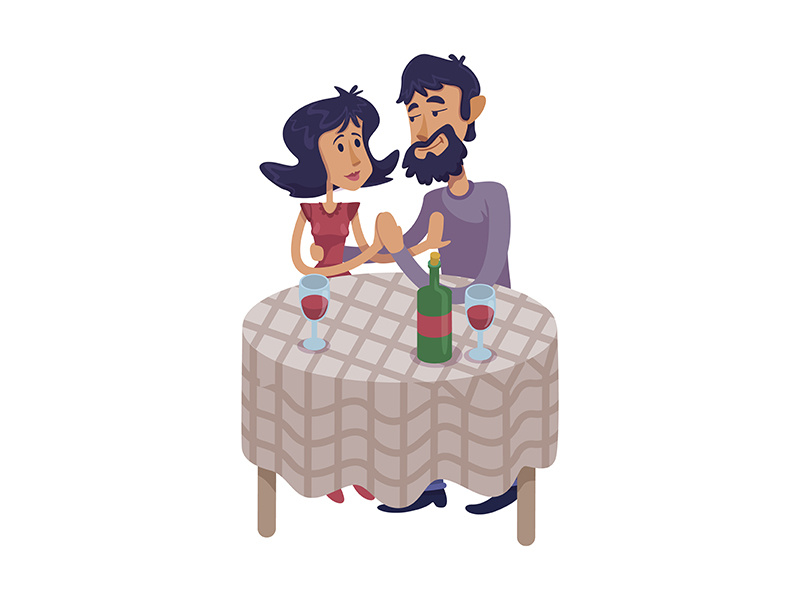 Couple sitting at table flat cartoon vector illustration by ~ EpicPxls