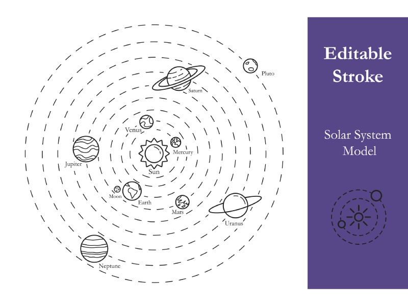Solar system model line illustration with editable stroke ~ EpicPxls