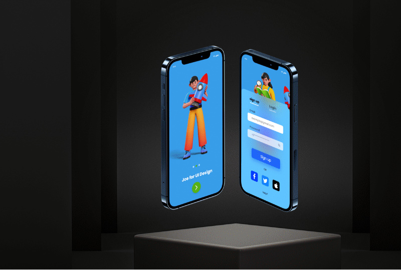 3D App and Website Design (Free Hand Mockup 3D) by karim ~ EpicPxls