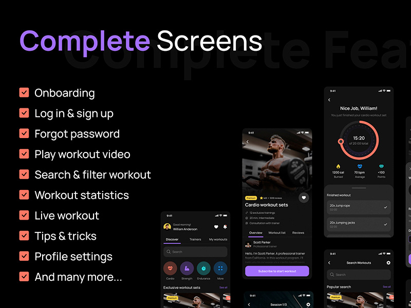 Modern Fitness App UI Design Kit by SigmaGFX ~ EpicPxls