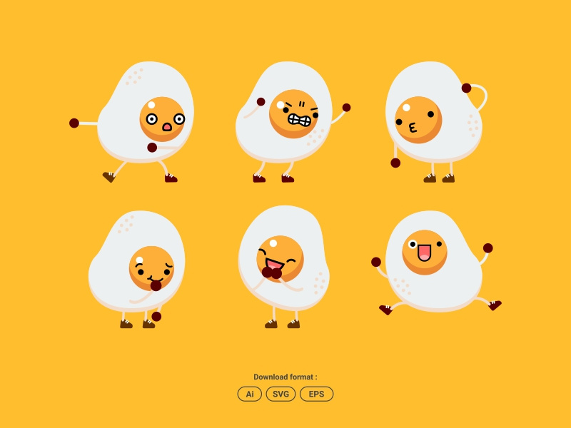 Cute Egg Character Set Expression Logo Mascot Icon by Yisar ~ EpicPxls