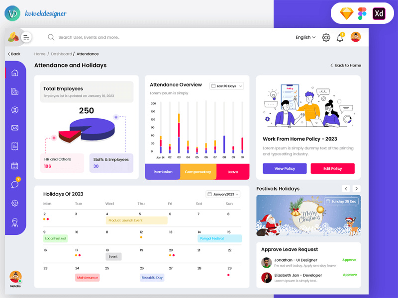 Admin Dashboard Attendance and Holidays Page Web UI ~ EpicPxls