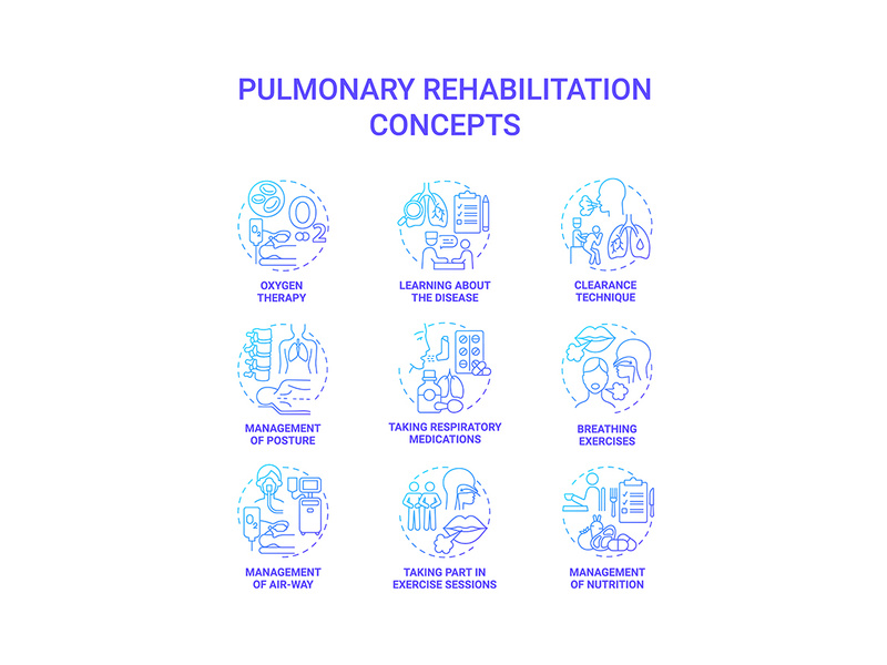 Pulmonary rehabilitation blue gradient concept icons set by ~ EpicPxls
