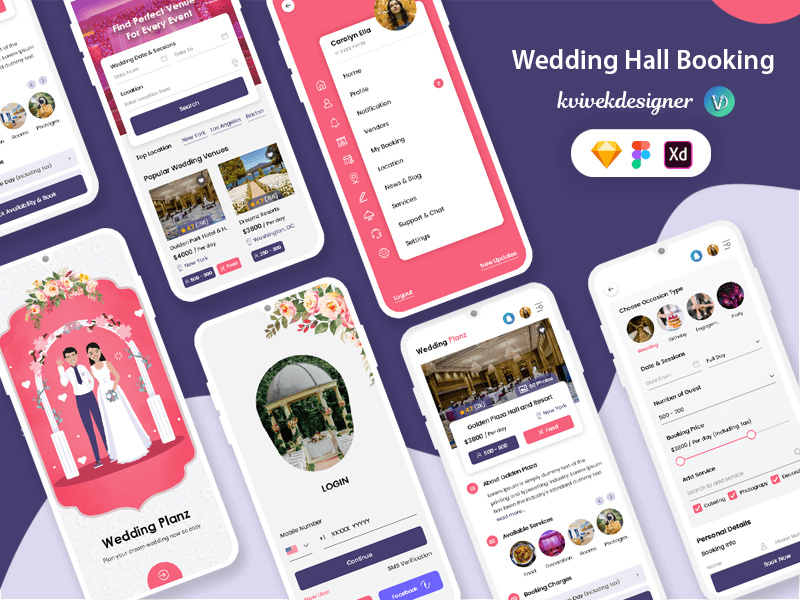 Wedding Hall Booking Mobile App UI Kit by Kvivekdesigner ~ EpicPxls