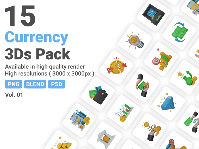 Currency 3D Illustrations Pack Vol.1 by Aficons Studio ~ EpicPxls