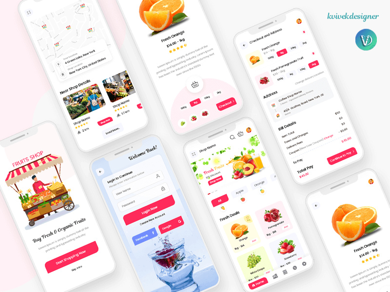 Fruits Store Ecommerce Mobile App UI Kit by Kvivekdesigner ~ EpicPxls
