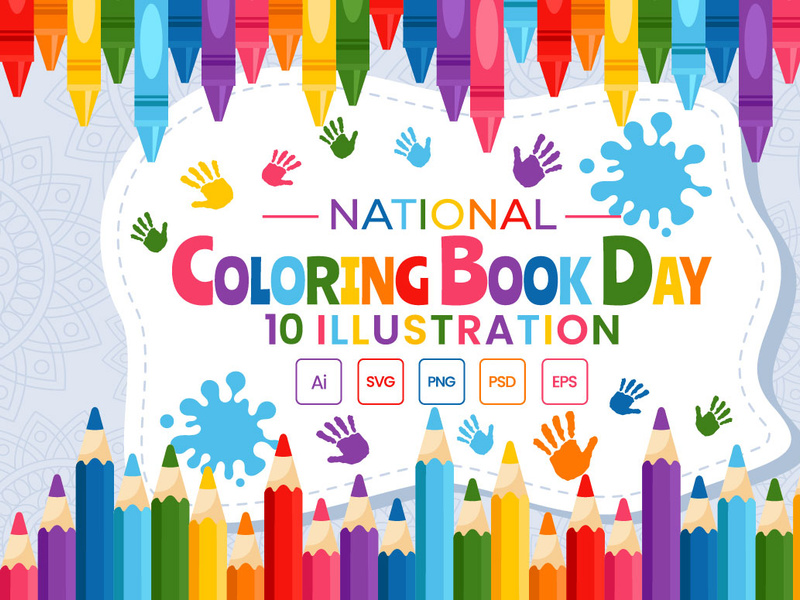 10 National Coloring Book Day Illustration by denayuneep ~ EpicPxls