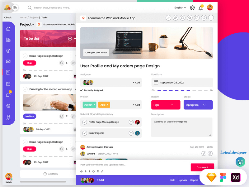 Admin Project Add New Tasks Page Web UI Template by ~ EpicPxls