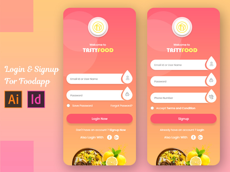 Food App Login and Signup UI Kit by Kvivekdesigner ~ EpicPxls