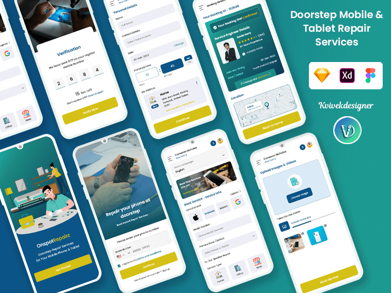 Doorstep Mobile and Tablet Repair Services Mobile App UI ~ EpicPxls
