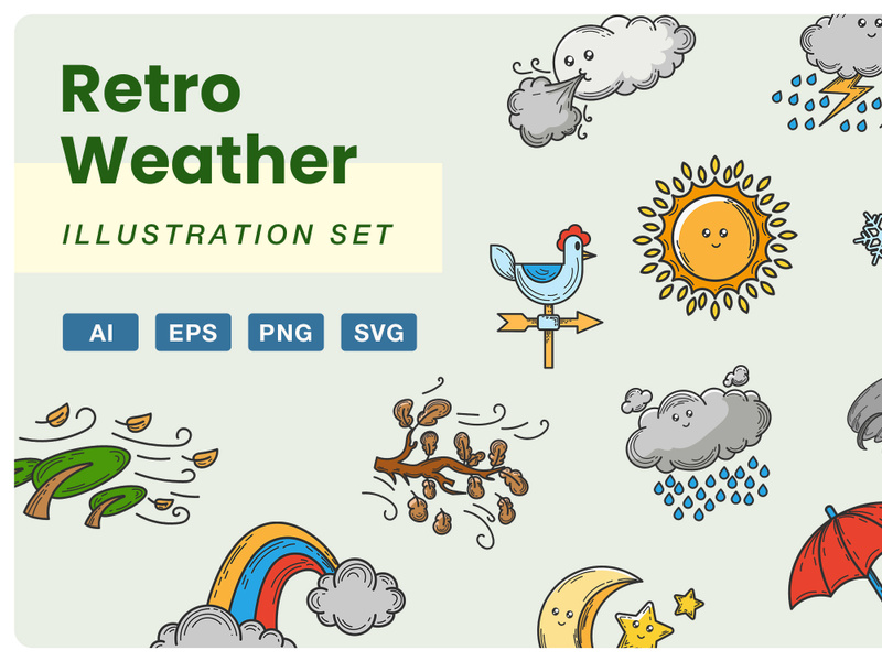Retro Weather Illustration Set by Blancalab Studio ~ EpicPxls