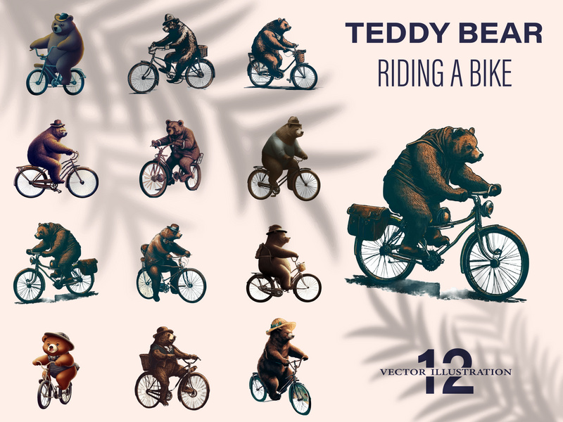 Vintage Bear riding a bike in floral countryside road, ~ EpicPxls