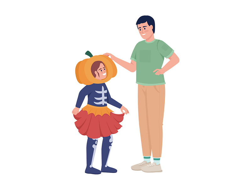 Girl with dad choosing costume for Halloween color vector ~ EpicPxls