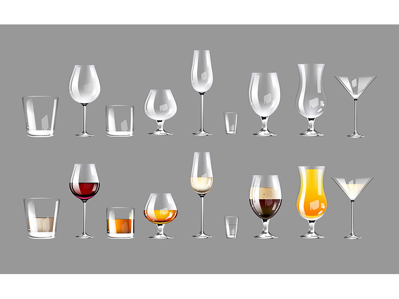 Types of glassware realistic product vector designs set by ~ EpicPxls
