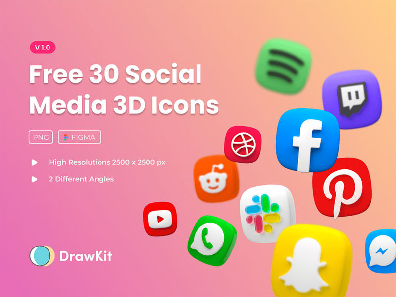 Free 3d Social Media Icons By Drawkit Epicpxls