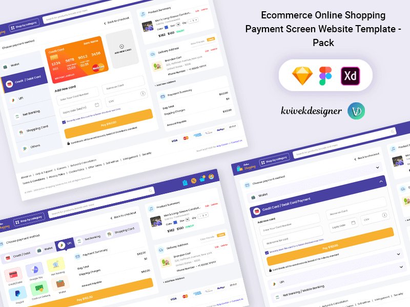 Ecommerce Online Shopping Payment Screens Website Template ~ EpicPxls