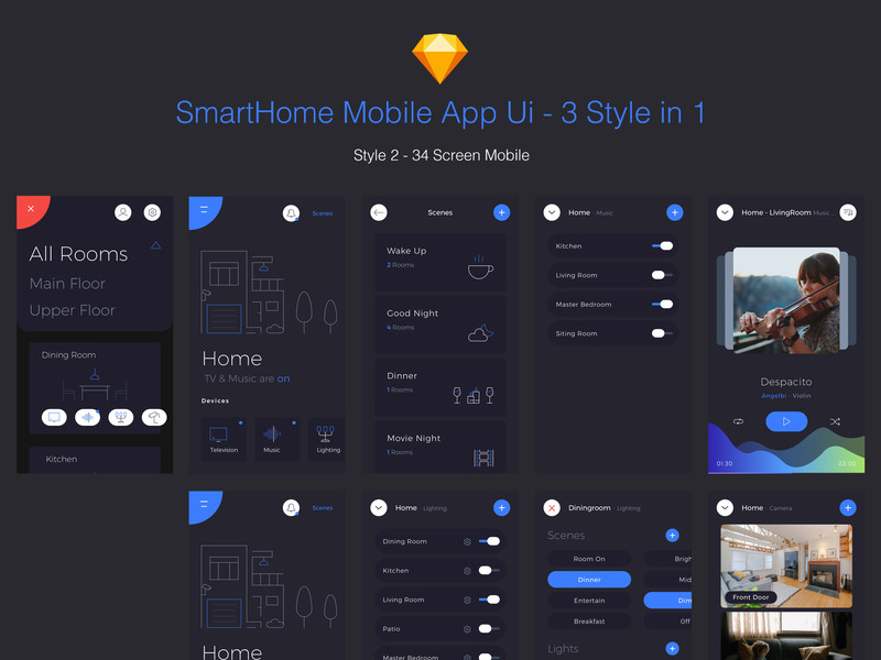 Smart Home Mobile App - 3 Styles in 1 file. by Angelbijob ~ EpicPxls