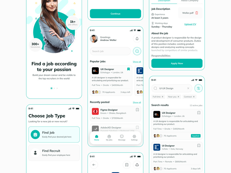 Job Finding app design kit by Ferdous Zaman ~ EpicPxls
