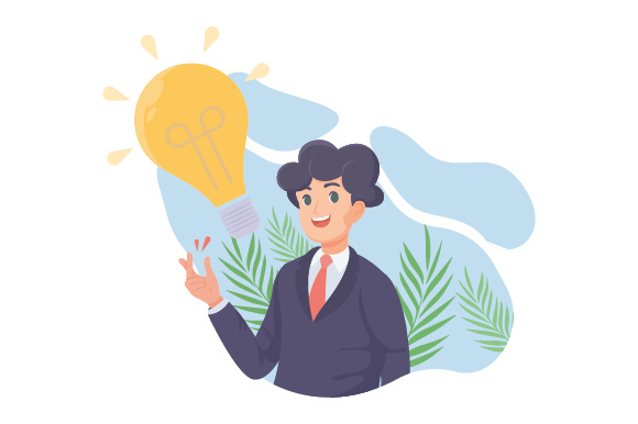 creative man generating new ideas, Cartoon businessman, ~ EpicPxls