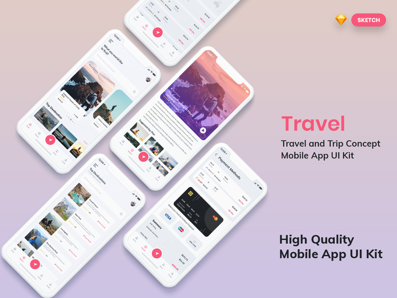 Tour & Travel Booking Mobile App UI Kit Light (SKETCH) by ~ EpicPxls