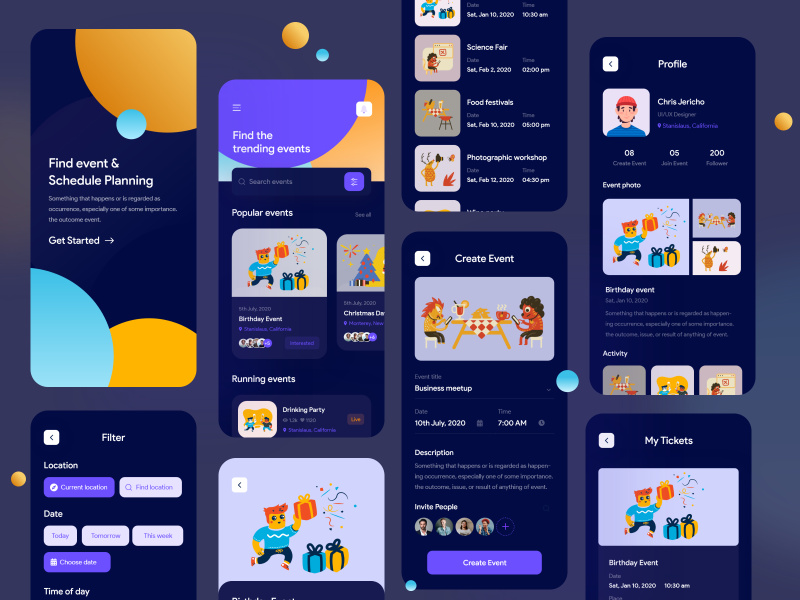 Event Management Mobile Application Design (Dark Version) ~ EpicPxls