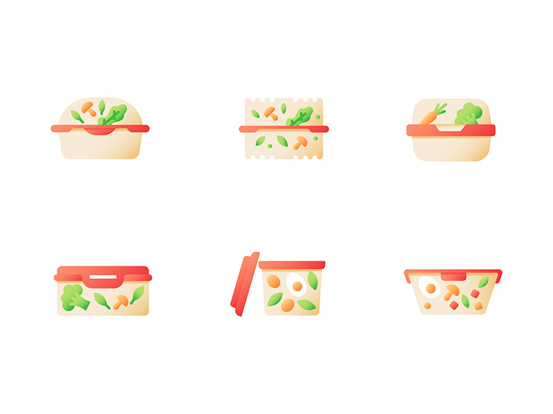 Healthy ready meal for take out vector flat color icon set ~ EpicPxls