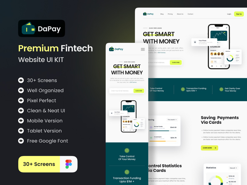 DaPay - Fintech Landing Page UI KIT by Themominpro ~ EpicPxls