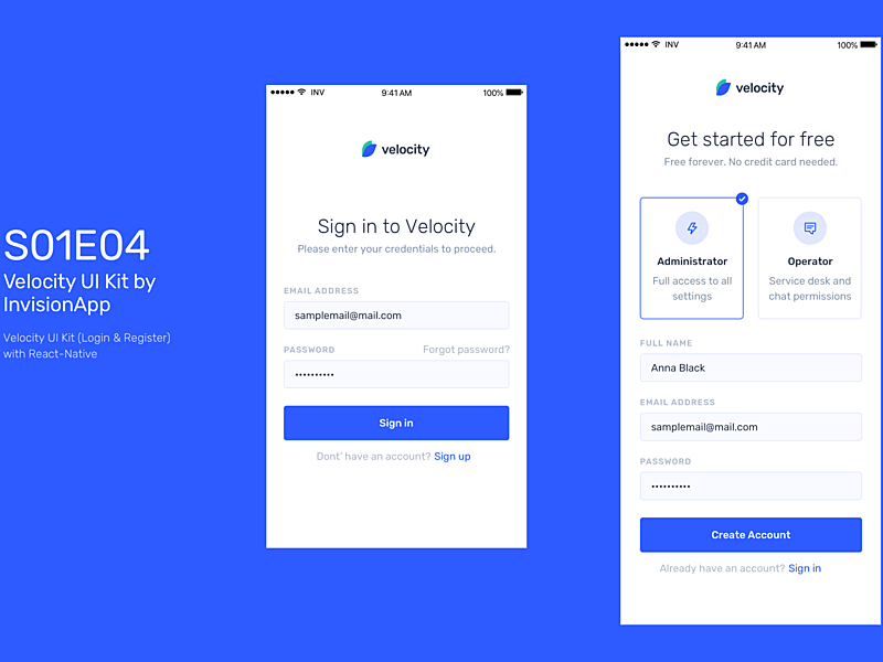 Velocity by Invision - React-Native App by react-ui-kit.com ~ EpicPxls