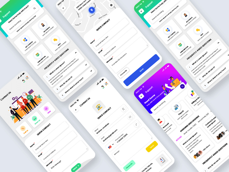 Contact Us and Support Page Mobile App UI Kit by ~ EpicPxls