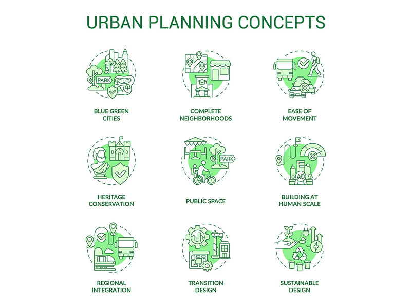 Urban planning green concept icons set by bsd studio ~ EpicPxls
