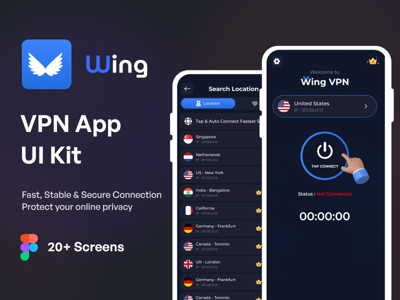 Wing - VPN App UI Kit by Encode Infotech ~ EpicPxls