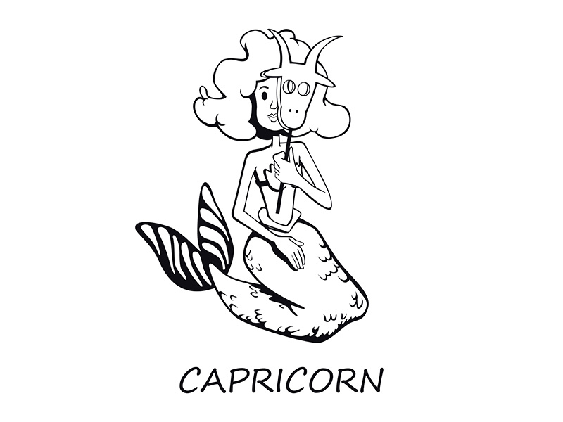 Capricorn zodiac sign woman outline cartoon vector ~ EpicPxls