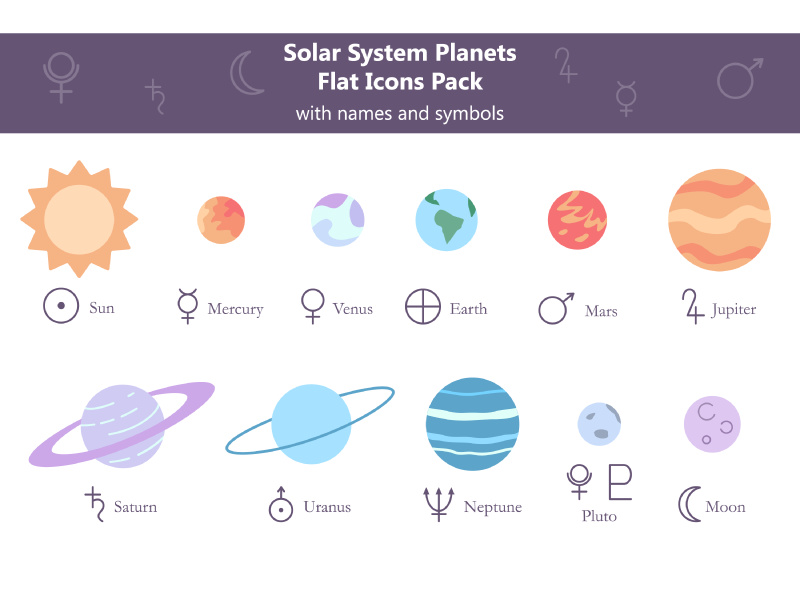 Solar system planets with names and symbols by Lucages ~ EpicPxls