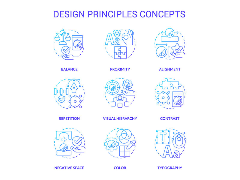 Design principles blue gradient concept icons set by bsd ~ EpicPxls