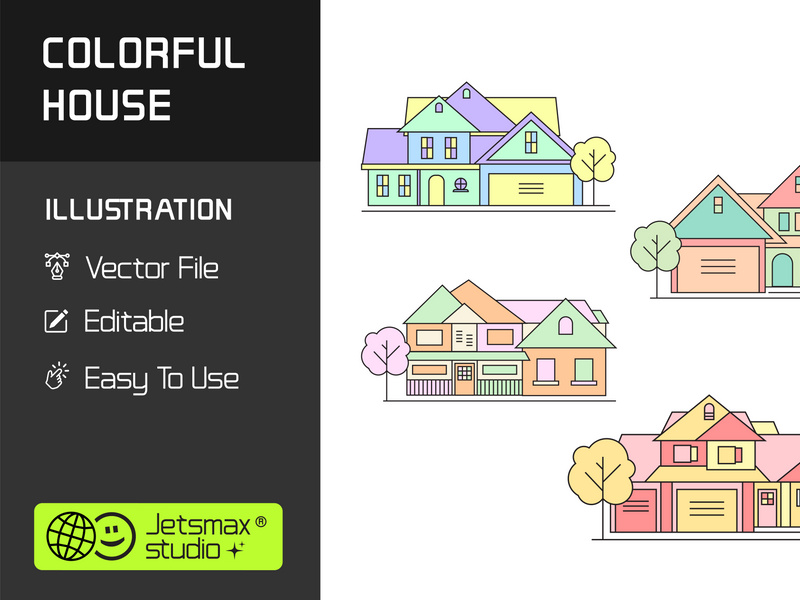Colorful House Illustration Vector Bundle by Jetsmax Studio ~ EpicPxls