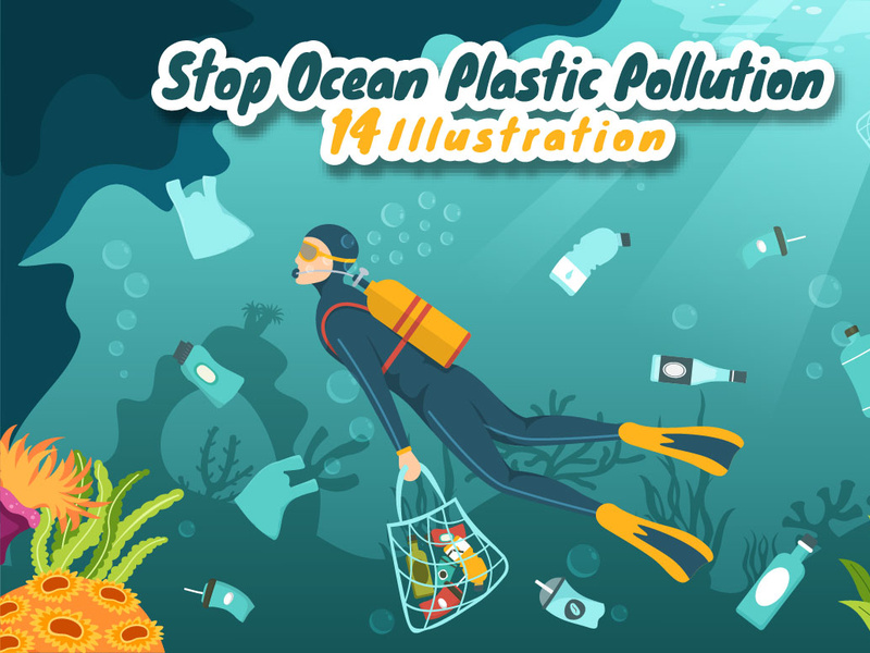 14 Stop Ocean Plastic Pollution Illustration by denayuneep ~ EpicPxls