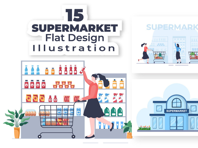 15 Supermarket Shopping Cartoon Illustration by denayuneep ~ EpicPxls