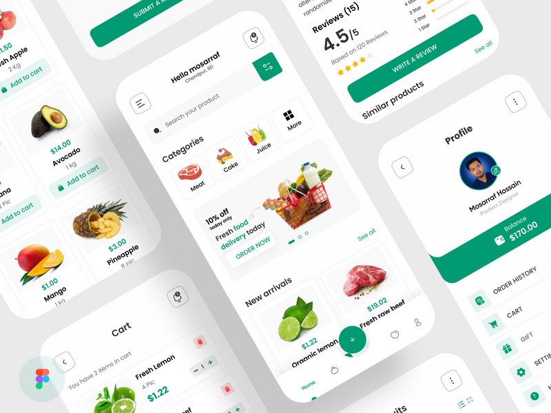 Grocery - Mobile UI Kit V1 by Md Mosarraf Hossain ~ EpicPxls