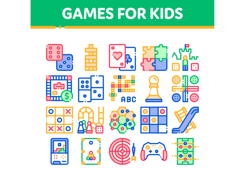 Interactive Kids Games Vector Thin Line Icons Set by ~ EpicPxls